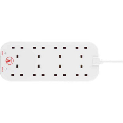 Masterplug 8 Socket Surge Protected Extension Lead - 2 Metre Cable ...