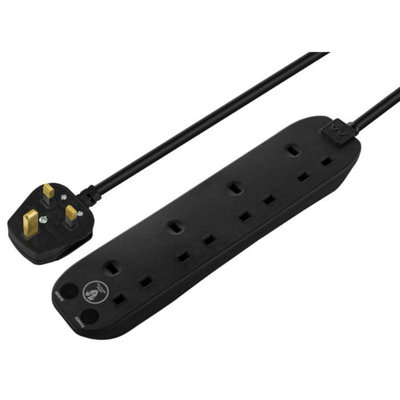 Masterplug black extension lead with surge protection - 4 sockets, 2 ...