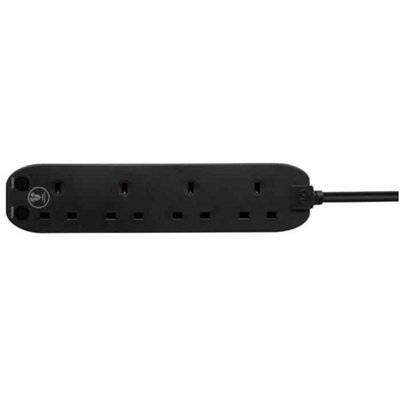 Masterplug black extension lead with surge protection - 4 sockets, 2 ...