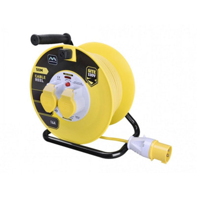Masterplug Cable Reel 110v 16a Thermal Cut-out Multi Colour (50 Metre)