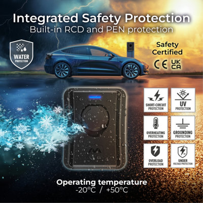 Masterplug Socketed Type 2 Smart EV Wall Charger Mode 3 Black 7.4kW