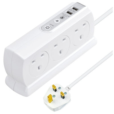 Masterplug SRGDSU62PW Socket Surge Protected Extension Lead with 2 USB ...