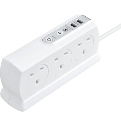 Masterplug SRGDSU62PW Socket Surge Protected Extension Lead with 2 USB ...
