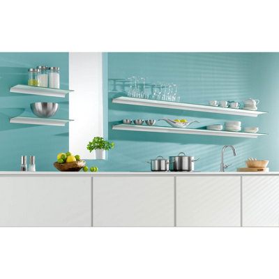 Mastershelf 90x30x1cm White Glass Shelf