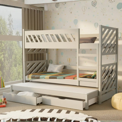 MATEO K Triple Bunk Bed with Mattress and Storage Containers Grey