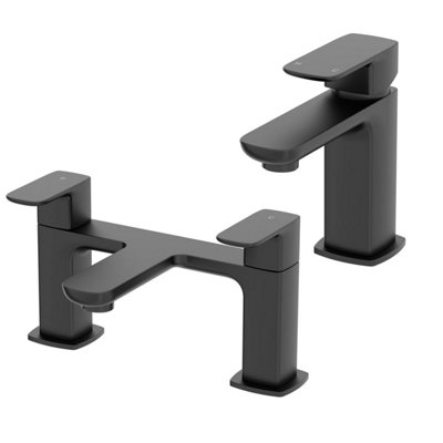 Matera Bathroom Bath Filler Basin Mixer Tap Set Deck Mounted Square ...