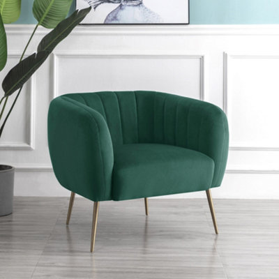 Matilda 84cm Wide Green Ruched Back Velvet Accent Chair with Brass ...