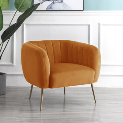 Matilda 84cm Wide Orange Ruched Back Velvet Accent Chair with Brass ...