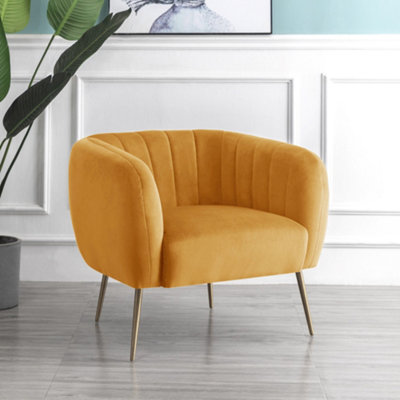 Matilda 84cm Wide Yellow Ruched Back Velvet Accent Chair with Brass ...