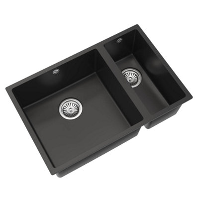 Matt Black 1.5 Bowl and Half Kitchen Sink & Chrome Wastes - 670x440mm ...