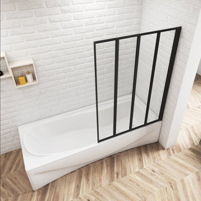 Matt Black 1000x1400mm 4 Fold Folding Bath Shower Screen Glass Panel