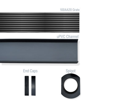 Matt Black Aluminium Grate Linear Channel Drain 1500mm x 106mm x 23mm ...