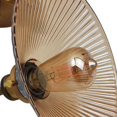 Matt Black Antique brass effect Wired Wall light