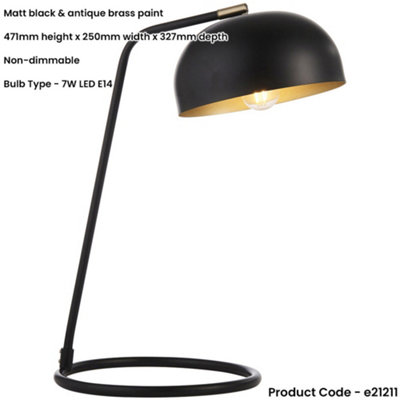 Matt Black & Antique Brass Task Lamp - Adjustable Industrial Shade ...
