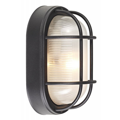 Matt Black Cast Aluminium Outdoor Oval Bulkhead Wall Light
