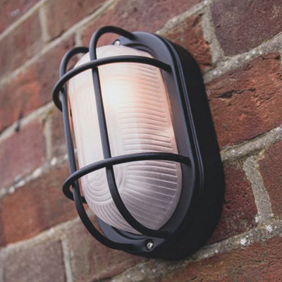 Matt Black Cast Aluminium Outdoor Oval Bulkhead Wall Light