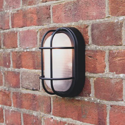 Matt Black Cast Aluminium Outdoor Oval Bulkhead Wall Light