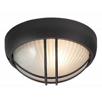 Matt Black Die Cast Aluminium Outdoor Circular Bulkhead Porch or Wall Light
