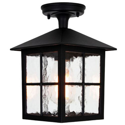 Matt Black Die-Cast Aluminium Traditional Lantern Porch Ceiling Light ...