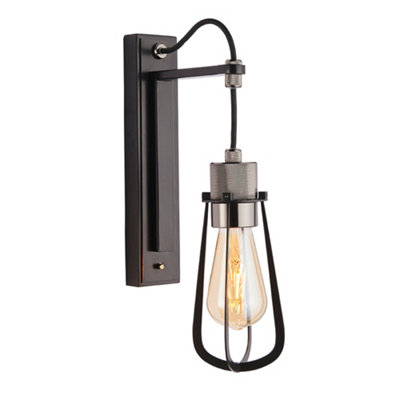 Matt Black Industrial Wall Light - Black Chrome Knurled Detailing Lamp ...