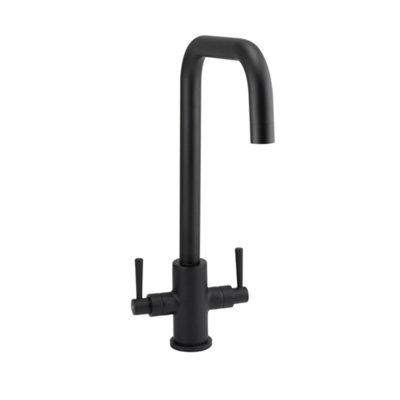 Matt Black Kitchen Sink Mixer Tap Swivel Spout Dual Levers | DIY at B&Q