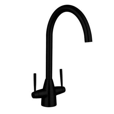 Matt Black Kitchen Tap Dual Lever Swivel Spout Mono Sink Mixer Modern ...
