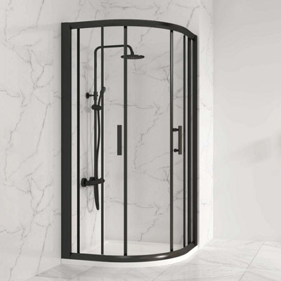 Matt Black Quadrant Shower Enclosure 900 x 900mm Double Sliding Doors ...