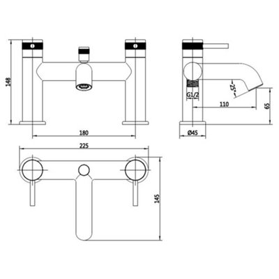 Matt Black Ravello Basin Mono & Bath Shower Mixer Tap Pack Including Waste