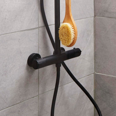 MATT BLACK ROUND SHOWER MOUNTING KIT, BAR VALVE FAST FIX BRACKETS WITH ...