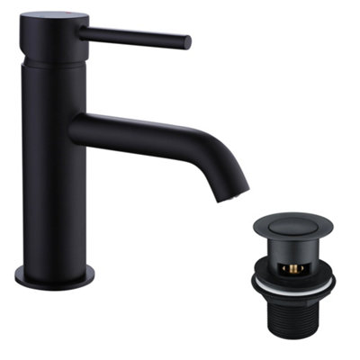 Matt Black Round Thermostatic Overhead Shower Kit with Peg Basin Tap ...