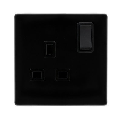Matt Black Screwless Plate 1 Gang 13A DP Switched Plug Socket - Black ...
