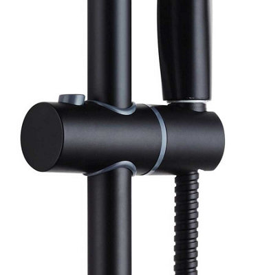 Matt Black Shower Riser Rail Kit Round Adjustable + 3 Mode Shower Head ...