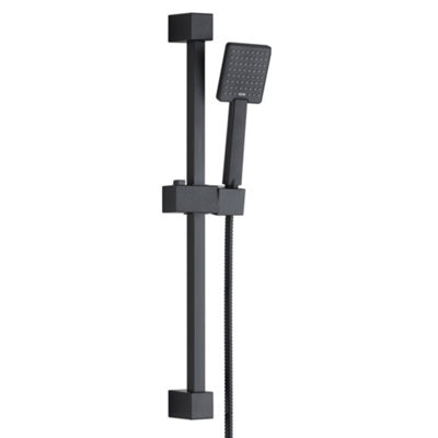 Matt Black Square Shower Slider Rail Riser Kit Adjustable | DIY at B&Q