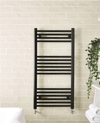 Matt Black Straight 1100 x 600 Heated Towel Rail Warmer Radiator 22mm D ...