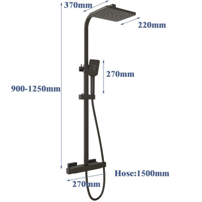 Matt Black Thermostatic Mixer Shower Set Square Black Twin Head Exposed