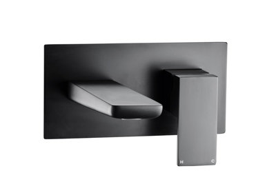 Matt Black Wall Mounted Bath Filler Waterfall Modern Square Tap Design ...