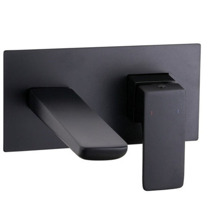 Matt Black Wall Mounted Bath Filler Waterfall Modern Square Tap Design ...