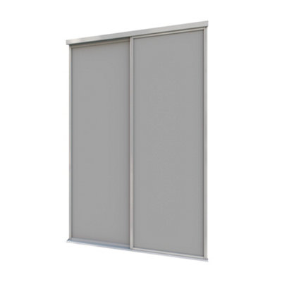 Matt Dark Grey 2-Door Sliding Wardrobe Door Kit, Silver Frame & Tracks ...