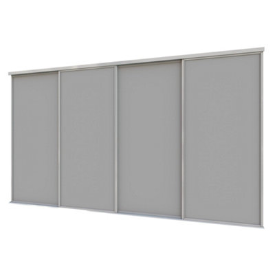 Matt Dark Grey 4-Door Sliding Wardrobe Door Kit, Silver Frame & Tracks ...