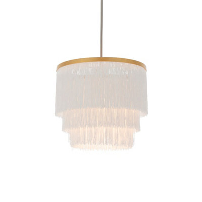 Matt Gold Ceiling Pendant Light Fitting - White Tassels - Diffused ...