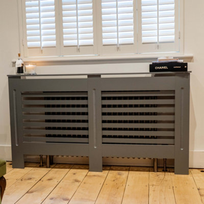 Matt Grey Horizontal Line Radiator Cover - Large | DIY at B&Q