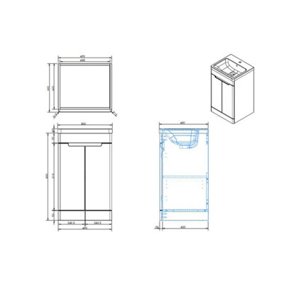 Matt Grey Selkirk 500mm 2 Door Vanity Basin Sink Unit Bathroom