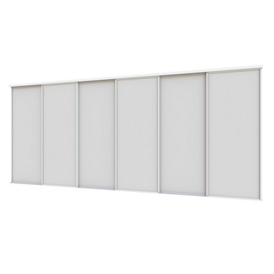 Matt Light Grey 6-Door Sliding Wardrobe Door Kit, White Frame & Tracks ...