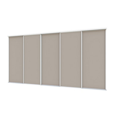 Matt Stone Grey 5-Door Sliding Wardrobe Door Kit, White Frame & Tracks ...