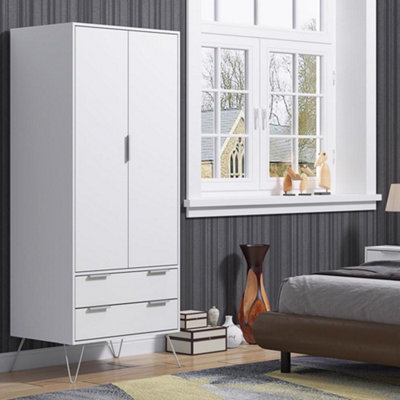 Matt White 2 Door 2 Drawer Wardrobe on Hairpin Legs