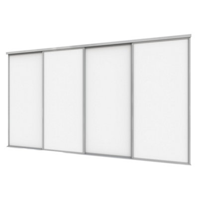 Matt White 4-Door Sliding Wardrobe Door Kit, Silver Frame & Tracks ...