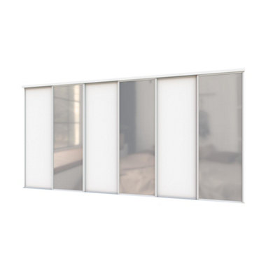 Matt White & Mirror 6-Door Sliding Wardrobe Door Kit, White Frame ...