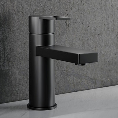Buy Matte Black Round Single Lever Bathroom Basin Mixer Tap | DIY at B&Q