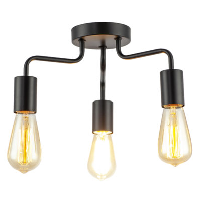 Matte Black Semi Flush Ceiling Light to Showcase Filament Bulbs