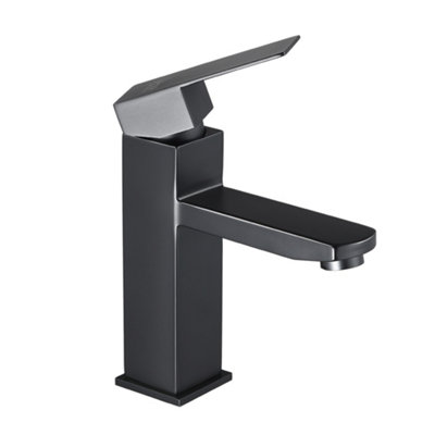 Matte Black Single Handle Stainless Steel Bathroom Tap with Two Hose Pipes